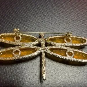 Jewelry | Vintage Goldtone Dragonfly Brooch With Golden Amber Wings ...